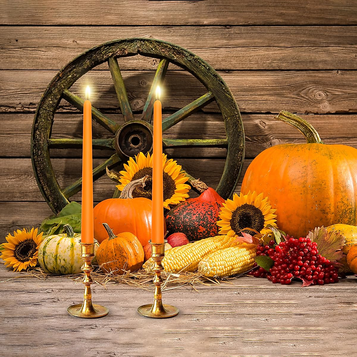 10 Pack 12 Inch Orange Taper Candles – Unscented, Dripless, Smokeless Candlesticks for Halloween, Autumn Decor, Thanksgiving, and Home Celebrations – Long Burning Dinner Candles for All Occasions