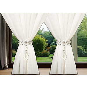 SUQ I OME 1 Pair of Luxury Crystal Beaded Magnetic Curtain Tieback and Holdback Curtain Clips Curtain Buckle Curtain Holder Blingbling Curtain Holdbacks for Drapes,Crystal