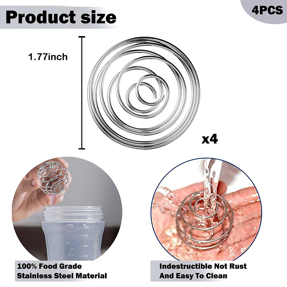 Klxuyuo Shaker Balls 4 Pcs Shaker Bottle Ball Stainless Steel Protein Shaker Ball Mixer Ball Replacement for Shaker, Drinking Bottle