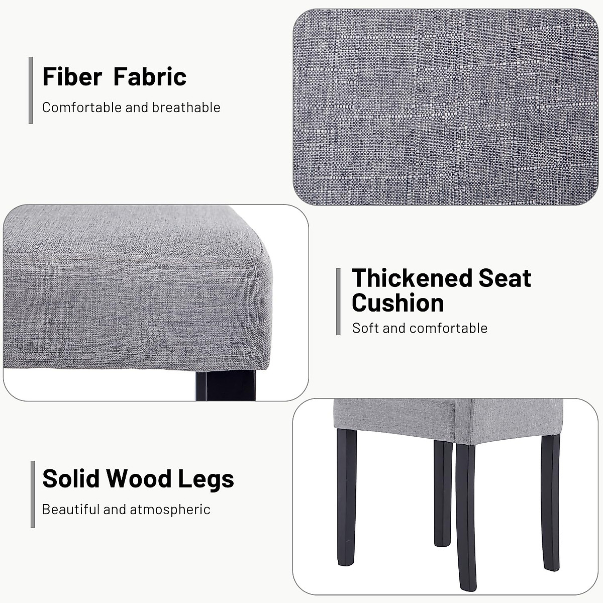 Dining Chairs Set of 6, Luxury Upholstered Fabric Kitchen Chairs Side Chair with Padded Seat Back and Solid Wood Legs for Living Room, Bedroom, Dining Room, Grey