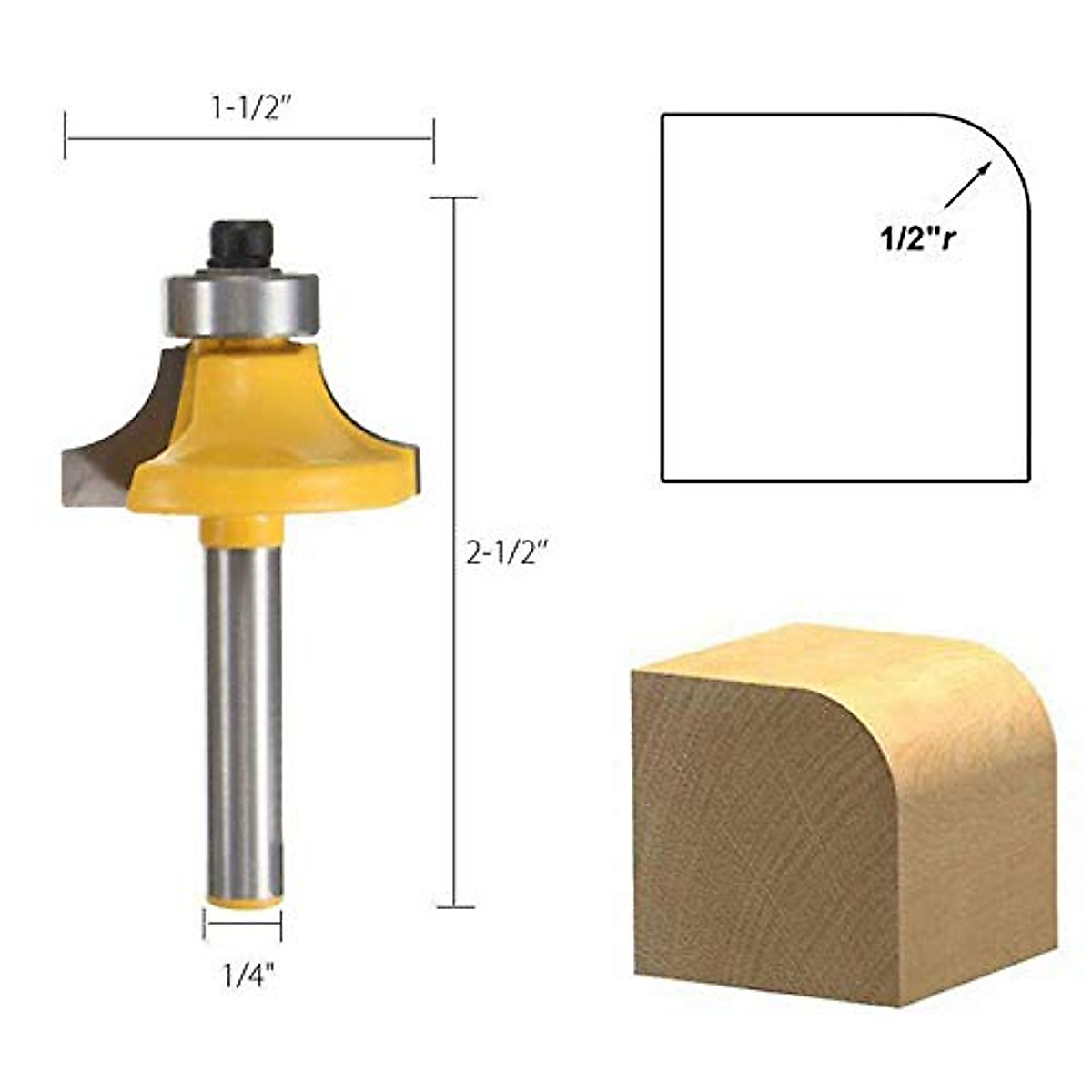 1/4-Inch Shank Roundover Edging Router Bit Set, Woodworking Milling Cutter Tools Corner Rounding Edge-Forming Bit Set 1/8", 1/4", 3/8", 1/2" Radius (4 Pack)