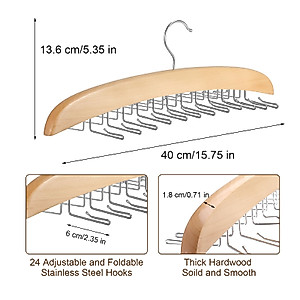 Tie Rack Hanger for Closet,360 Degree Rotating Tie Holder Organizer with 24 Folding Hooks,Wooden Men's Neck Tie Organizer Storage for Belts Tank Tops Scarves