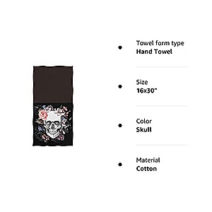 Naanle Chic Skull and Flowers Day of The Dead Style Pattern Soft Absorbent Large Hand Towels for Bathroom, Hotel, Gym and Kitchen (16 x 30 Inches,Black)