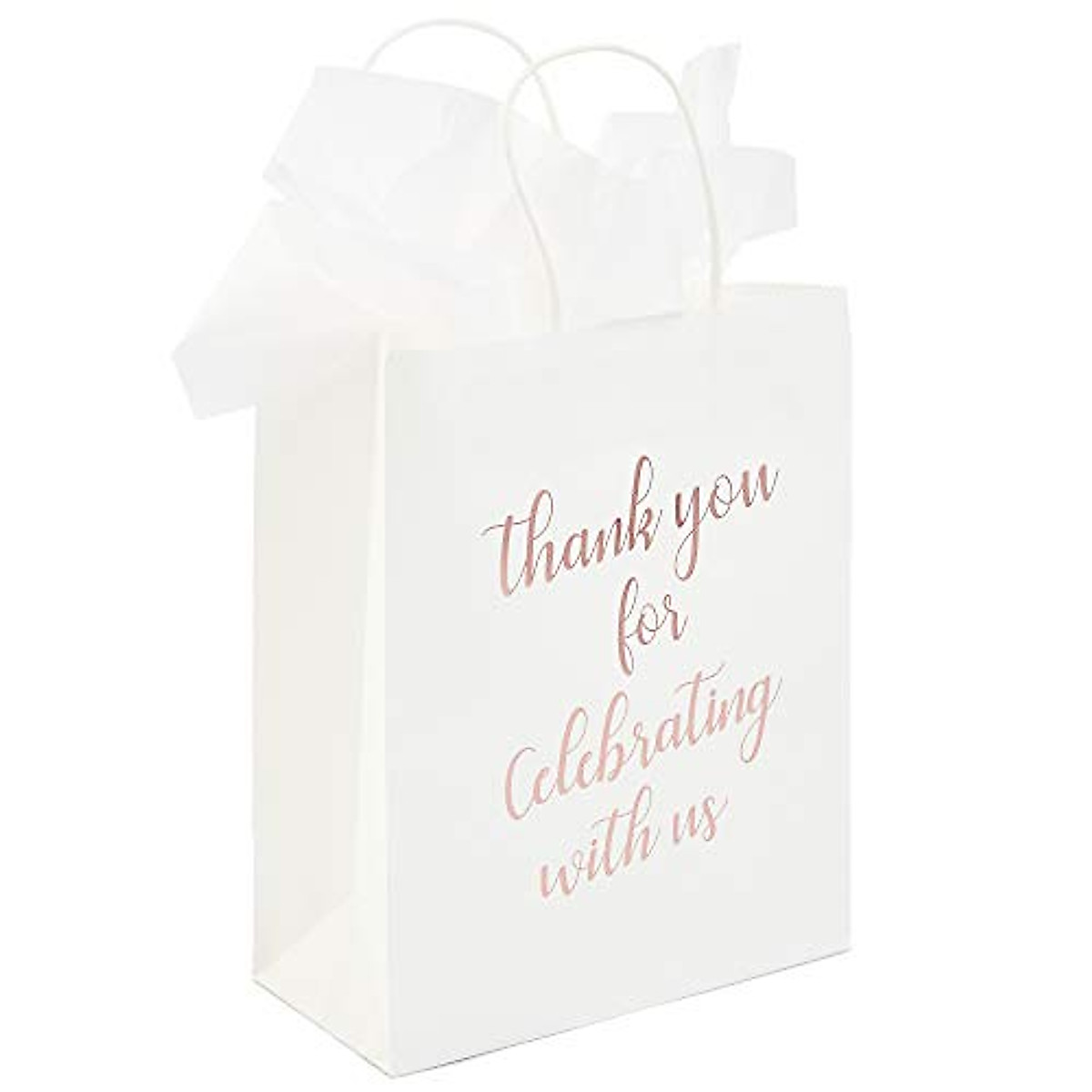 Sparkle and Bash Thank You Kraft Gift Bags with Tissue Paper (Rose Gold Foil, 15 Pack)