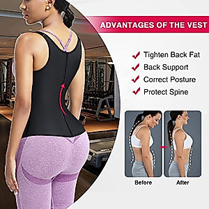 FeelinGirl Waist Trainer for Women Latex Corset Cincher Vest Sport Workout Girdle Hourglass Body Shaper with Steel Bones Black M