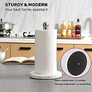 Paper Towel Holder with Sturdy Marble Base, Free Standing Paper Towel Holder Countertop, One-Handed Use, No Wobbly (Brushed Nickel)