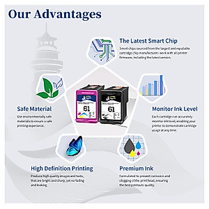 Remanufactured Ink Cartridge Replacement for HP 61 HP61 Black Color Combo Pack for Envy 4500 4502 5530 DeskJet 2512 1512 2542 2540 2544 3000 3052a 1055 3051a 2548 OfficeJet 4630 Updated Chip