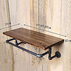 PIBM Stylish Simplicity Shelf Wall Mounted Floating Rack Shelves Retro Iron Art Water Pipe Multifunction Kitchen Towel Hook Bathroom, Black , 60x20x2cm