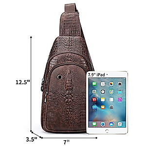 NIUCUNZH Sling Backpack,Small Crossbody Bag Crocodile Leather One Shoulder Sling Bags Travel Chest Pack Brown