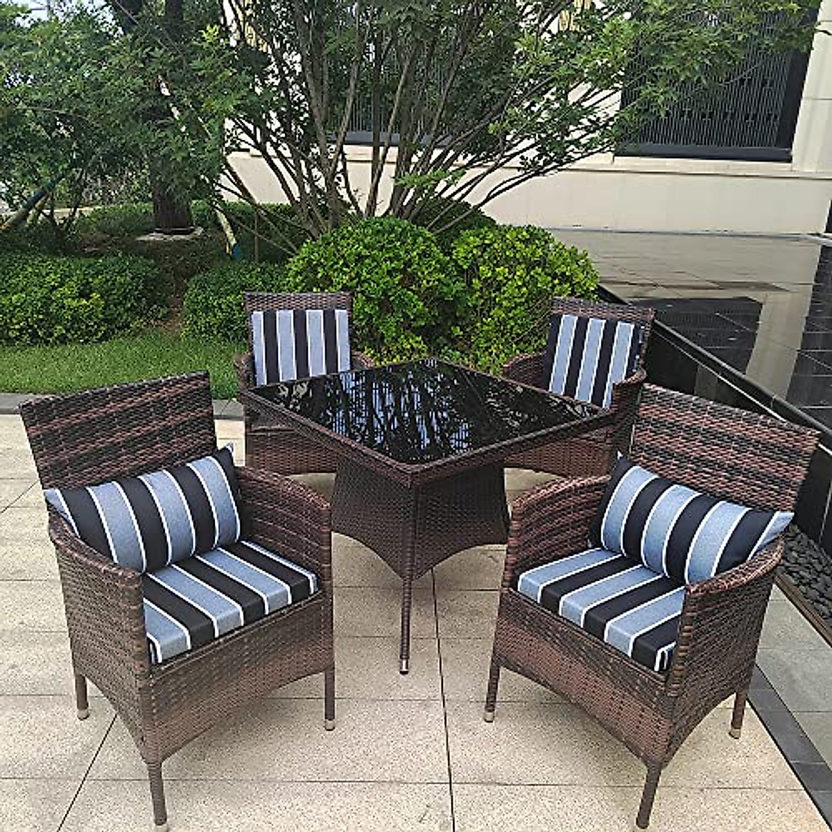 Outdoor Patio Cushions17"X 17"black White grey stripes Waterproof Garden Lawn Patio Furniture Chair Cushions Set of 4 thicken High Density Sponge Filling for Patio Outdoor Furniture decorative cushion