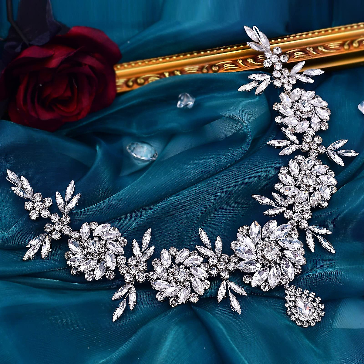 TRiXY Silver Rhinestone Wedding Tiara，Headpiece Forehead Tiara Jewelry Head Chain, Crystal Headpiece Bridal Hair Accessories for Bride Women and Girls(Silver), One Size