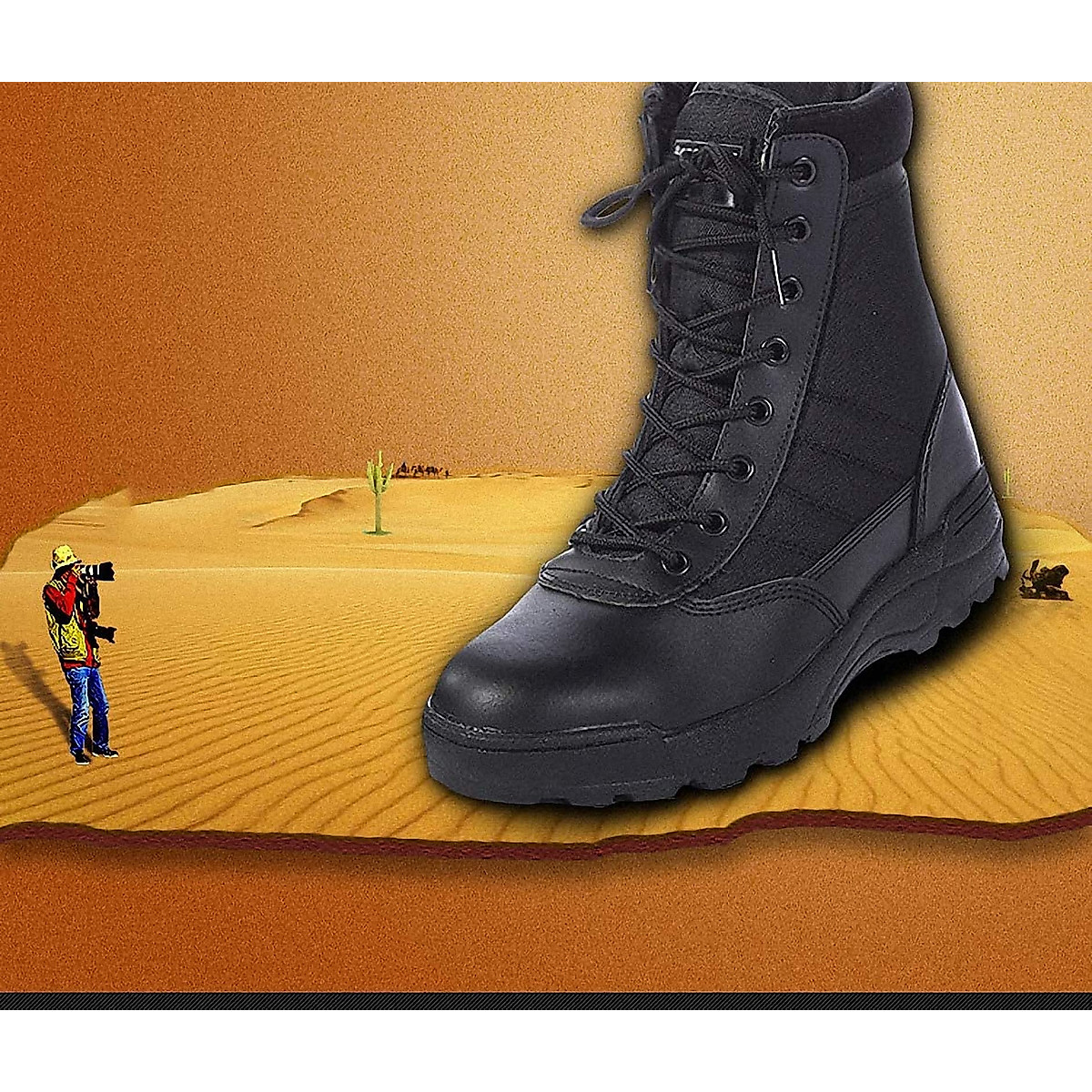 Mens Military Combat Tactical Army Infantry Boots Breathable Round Toe Side Zipper Waterproof Leather Lace-up Shoes for Backpacking Outdoor Hiking Camping Climbing Trekking Hunting Walking Black 5.5