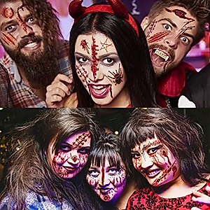 Billzar 138 PCS Scary Halloween Fake Scars Tattoos For Men Adults Women Kids Zombie Makeup Kit 18 Sheets Face Fake Stitches Temporary Tattoos Chucky Scar Scab Scratches Boys Girls Tatoos Wound Sticker