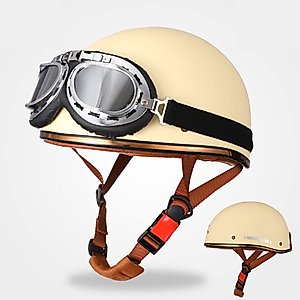 Open Face Motorcycle Half Helmet for Adults, DOT Approved Retro Vespa Helmets, Men’s and Women’s Light Breathable Quick Buckle Fashion Skull Cap Helmet for Street Bike Moped Cruiser -White-58-62CM