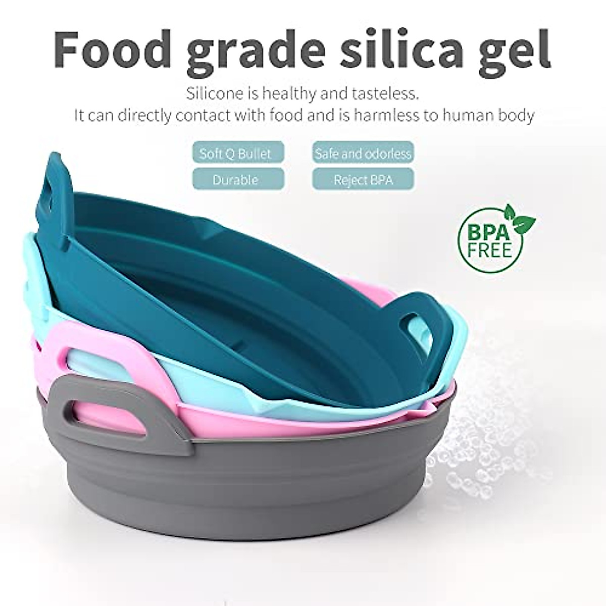 Qiaoer 3 Pack Air Fryer Silicone Liners,8.3 Inch Round Air Fryer Silicone Basket,Heat Resistant Easy Clean Air Fryer Oven Accessories,Foldable Reusable Silicone Bowl(Z03-Pink Green Grey)