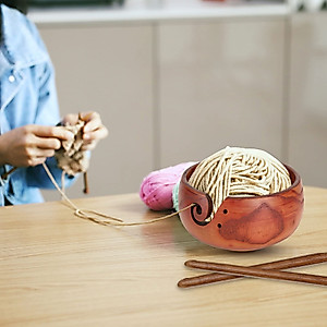 Wood Yarn Bowl with Bamboo Crochets Kit, 5.9 x 3.15 inch (Dia*H) Knitting Bowl, Knitting Yarn Bowl, Yarn Storage Bowl for Knitting, Holding and Storing Yarn Ball or Gifts for Mother's Day by Acrux7