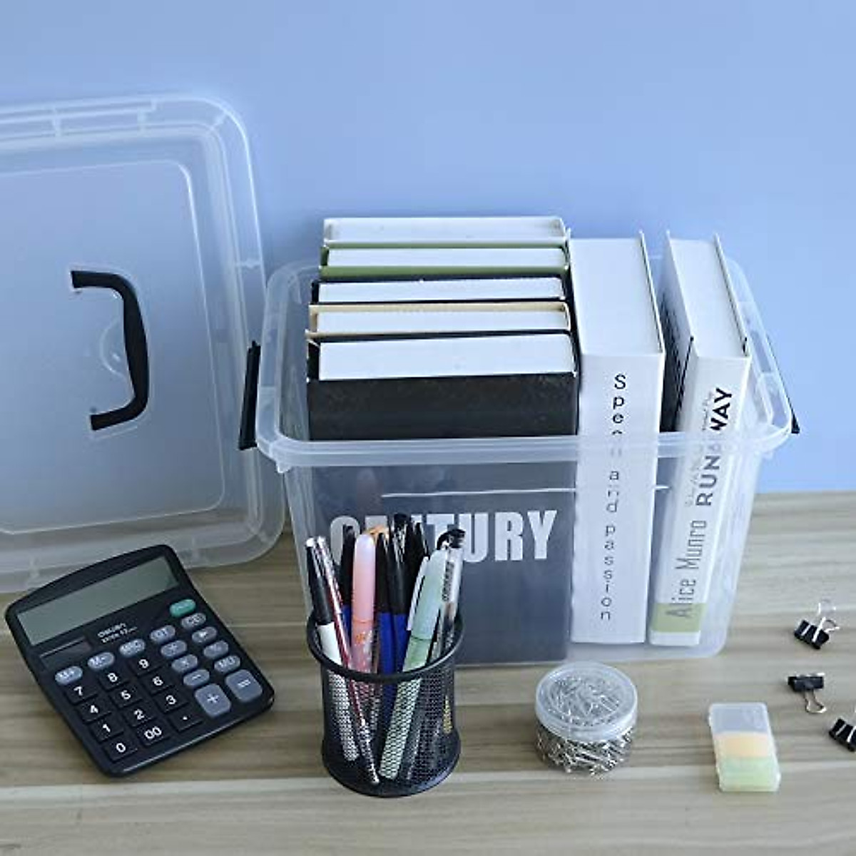 Farmoon 12 Quart Clear Storage Bin, Plastic Stackable Box/Cotainer with Lid and Black Handle