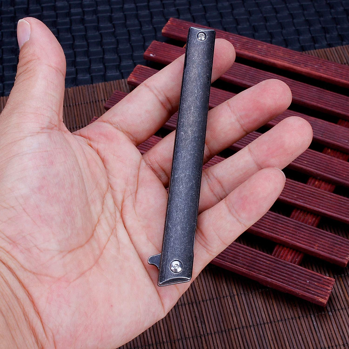 Samior GP035 Small Slim EDC Folding Pocket Flipper Knife, 3.5 inch Bohler M390 Black Blade, Gentleman's Knife, Everyday Carry, Frame Lock, 6AL4V Titanium Handle, Pocket Clip, 1.5oz