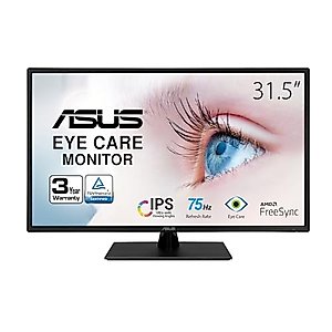 ASUS 31.5” 1080P Monitor (VA329HE) - Full HD, IPS, 75Hz, Adaptive-Sync, Eye Care, Low Blue Light, Flicker Free, HDMI, VGA, Wall Mountable, Tilt Adjustable,Black