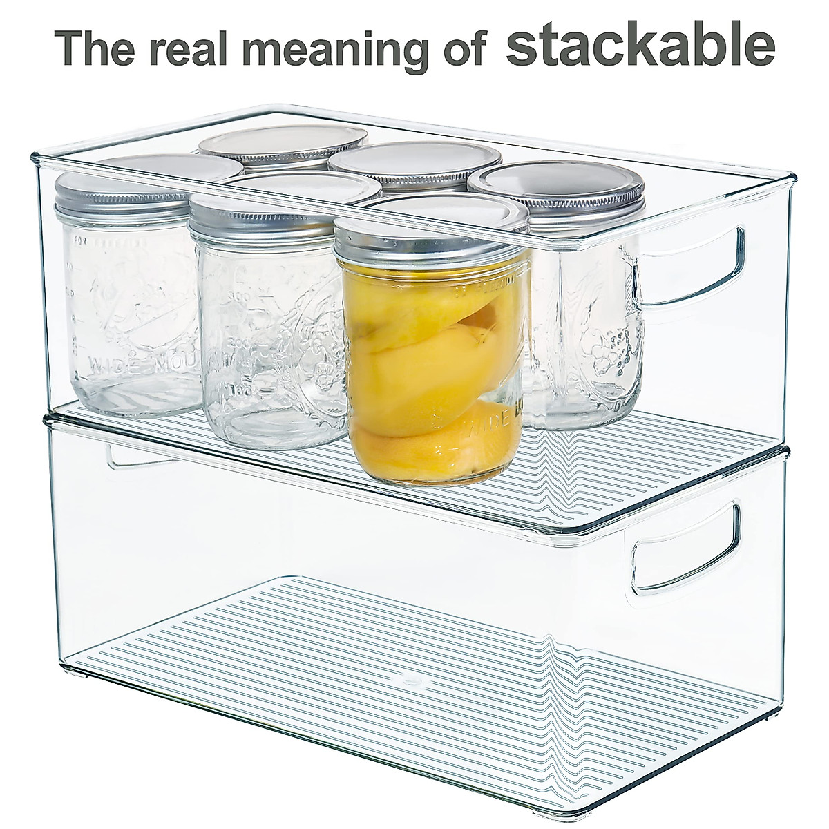 Hudgan 2 Pack Straight Sides Stackable Pantry Organizer Bins for Home Edit - 13.5''L x 7.5''W x 5.5''H