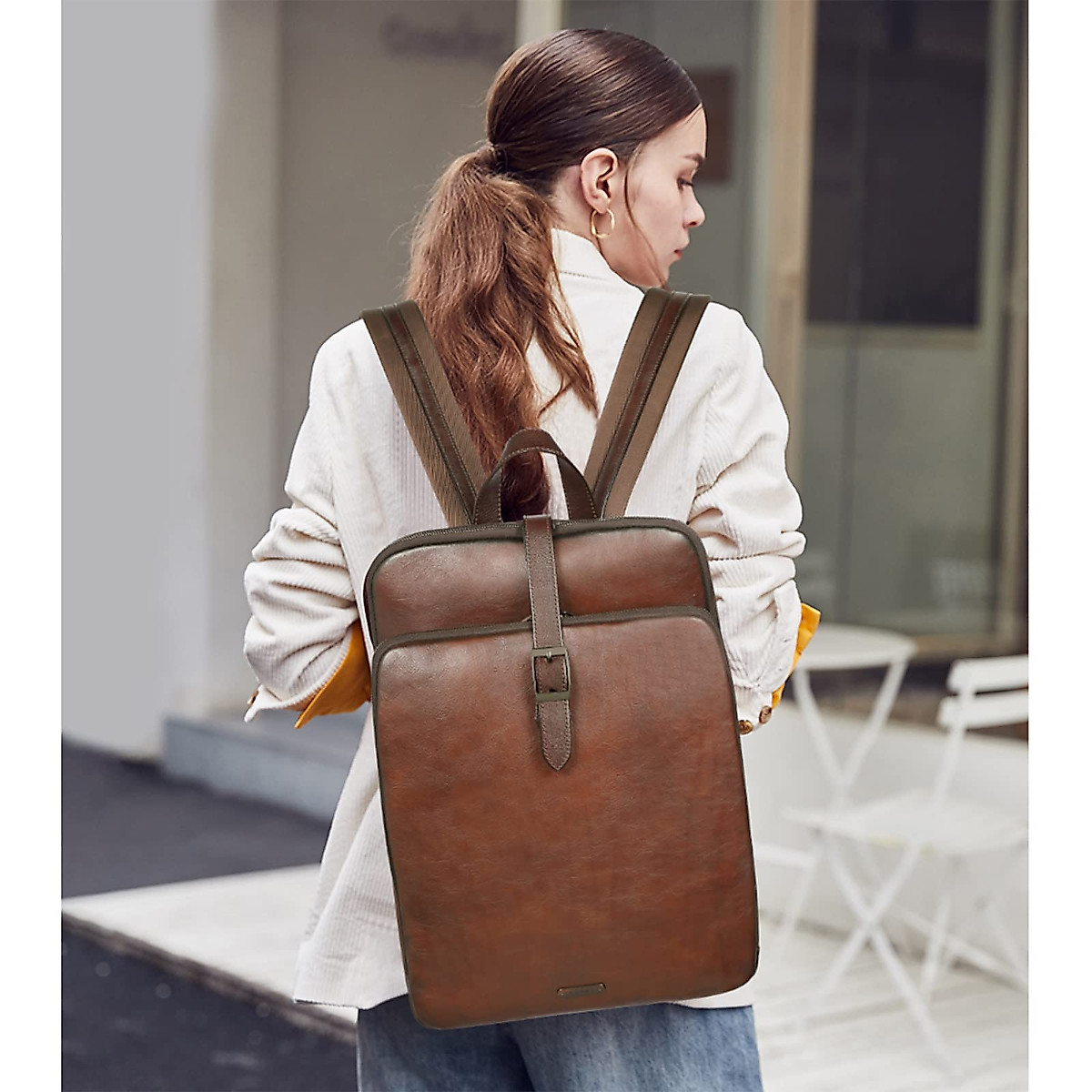 CLUCI Leather Backpack for Women 15.6 Inch Laptop Backpack Vegetable Tanned Full Grain Backpack Purse for Women Work Daypack Dark Brown