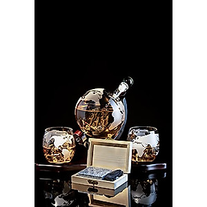 Gifts for Dad, Men Whiskey & Wine Decanter Globe World Set with Globe Glasses Anniversary Birthday House Warming for Liquor Scotch Bourbon Vodka, Gift for Him Husband, Gifts For Men Globe - 850ml