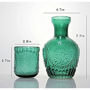 RockTrend Retro Relief Glass Bedside Night Water Carafe with Tumbler Glass, Pitcher And Cup Night Set-Pink