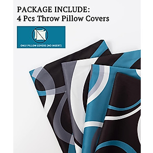 D DIFARIC Blue and Black Throw Pillow Covers 18x18 Inches Set of 4 Decor Decorative Throw Pillow Cover Abstract Modern Geometric Teal Square Cushion Cases for Sofa Bed Couch