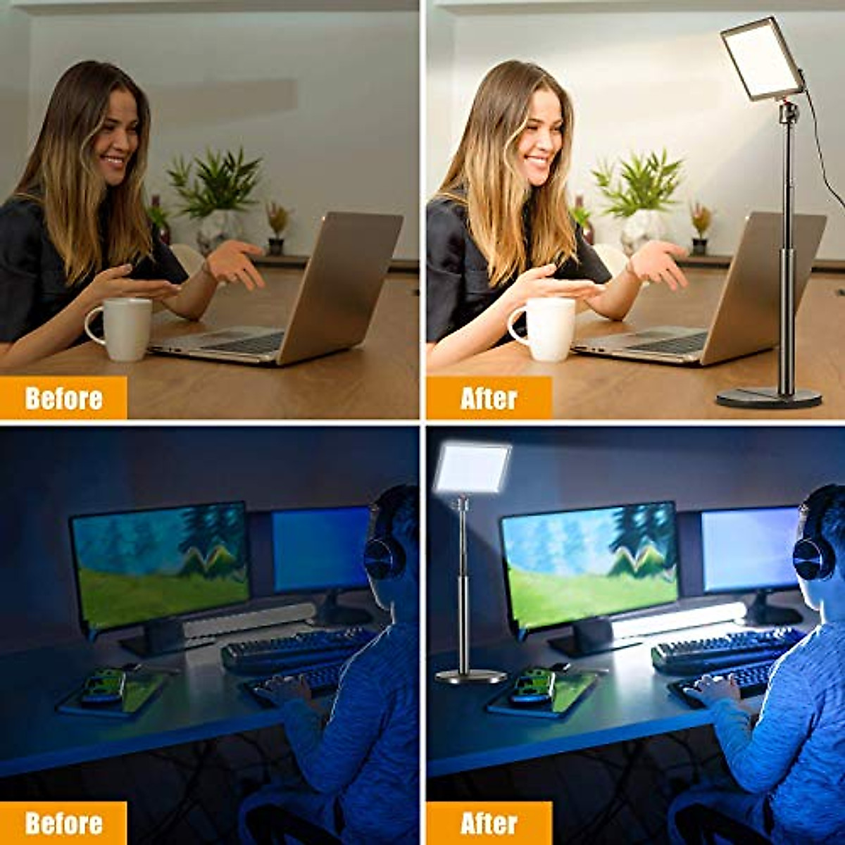 JUSMO K3 Key Light w Extendable Desktop Stand, Brightness/Color Temperature Adjustable LED Video Light, Soft Panel Fill Light for Streaming, Record Videos, Video Calls, Zoom Meetings