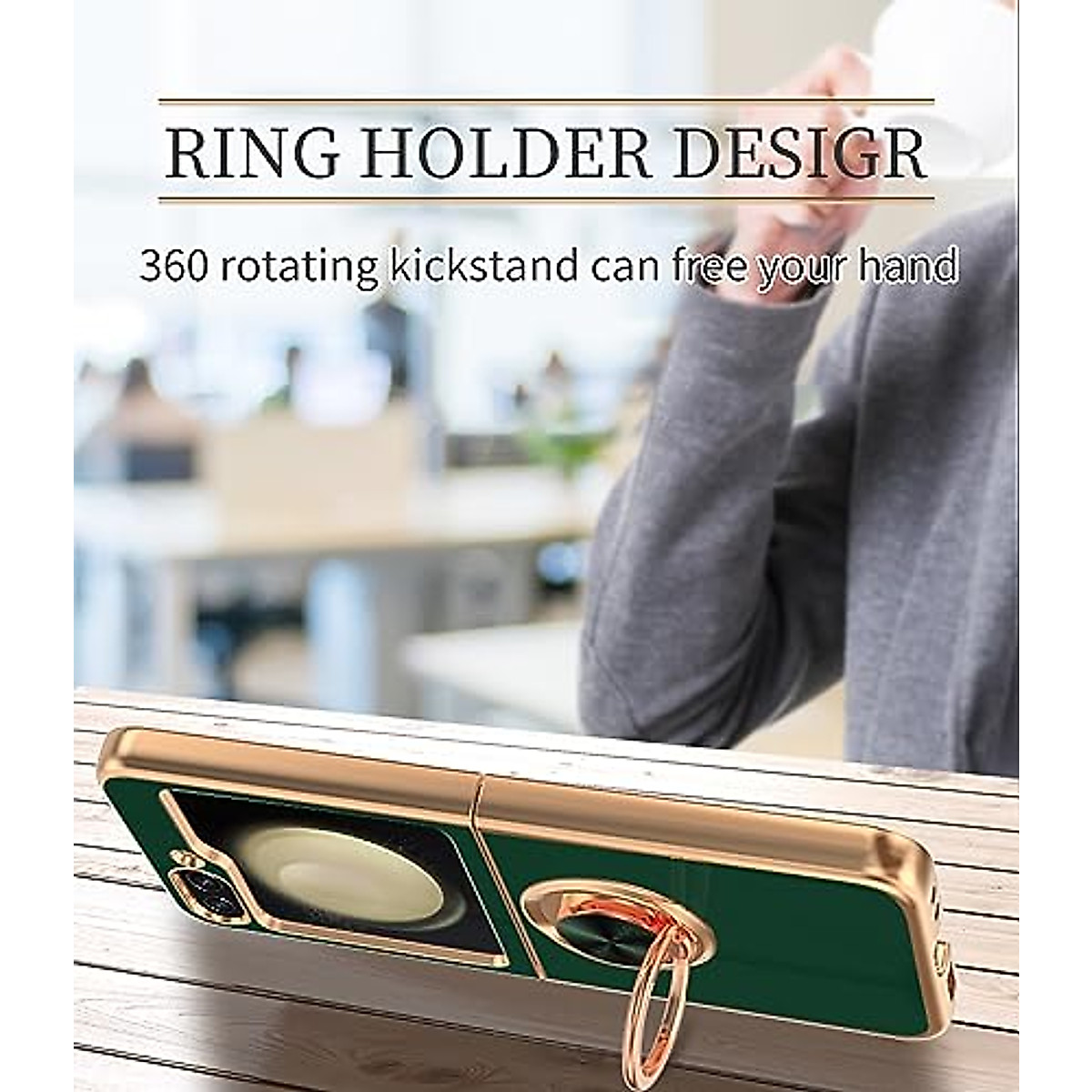 Dinick Compatible for Samsung Galaxy Z Flip 5 Case with Ring Holder Kickstand [with Magnetic] Soft TPU Shockproof Electroplated Protective Phone Case for Galaxy Z Flip 5 Green