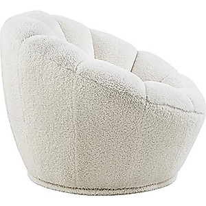Meridian Furniture Dream Collection Modern | Contemporary Faux Sheepskin Fur Swivel Accent Chair, 34" W x 32.5" D x 25" H, White