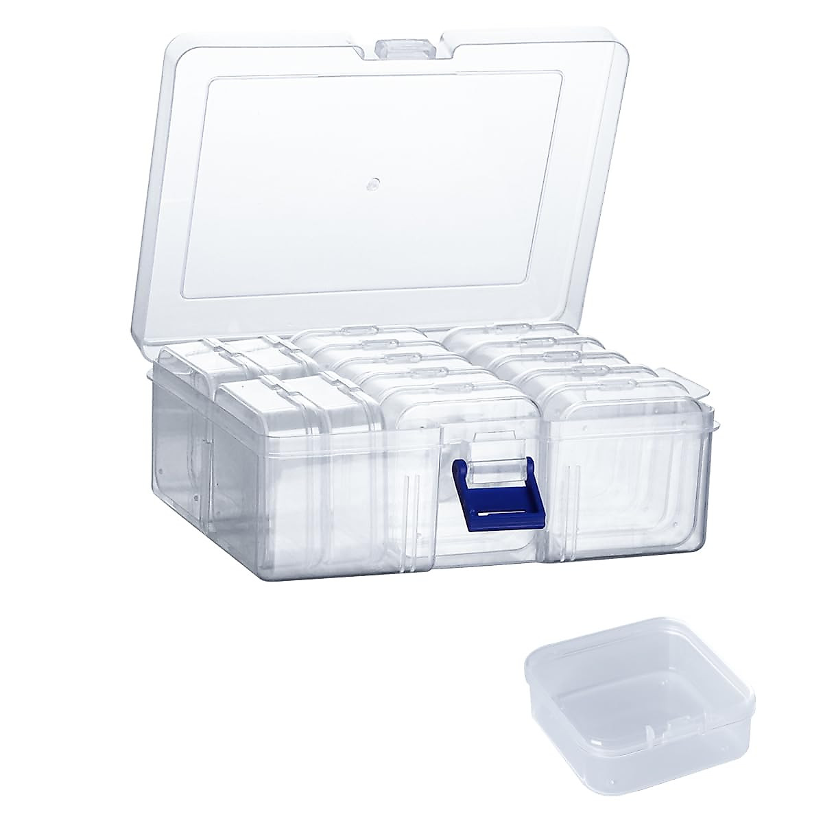 Bead Organizer Box, 14Pcs Small Clear Plastic Storage Containers, 1 Large Craft Organizer Box,Mini Parts Storage Solution for Beading Jewelry Making Diamond Arts Screws Seeds