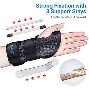 Utoo Carpal Tunnel Wrist Brace with 3 Stays for Women Men, Breathable Wrist Support Splint Night Support with Silky-smooth Cotton Lining, Hand Brace for Arthritis , Tendonitis, Sprains - Left Hand L/XL