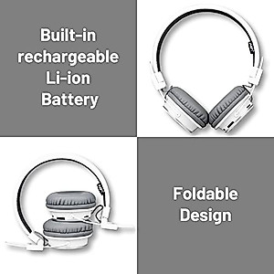 NIA Wireless Over Ear Headphones, Multifunctional Foldable Colorful Stereo Bass Bluetooth Headsets with 3.5mm Jack/Microphone/MP3 Player/FM Radio On-Ear Headset for Kids/Children/Phone/Tablets, White