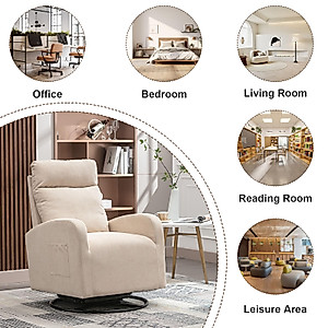 LUCKHAO Swivel Rocking Chair，Nursery Swivel Glide Armchair Linden Fabric Upholstered Modern Rocking Chairs with High Backrest for Nursery, Bedroom, Living Room（Beige