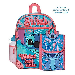 Disney Stitch Backpack Set for Kids, 16 inch with Lunch Bag and Water Bottle