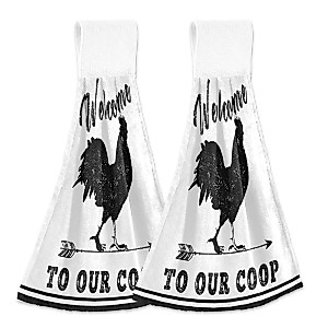 Giwawa Funny Rustic Rooster Hanging Kitchen Towels with Sayings Welcome to Our Coop Country Animal Dish Cloth Dry Towel Soft Absorbent Durable Tea Bar Towels for Bathroom Farmhouse Decor 12" x 17"