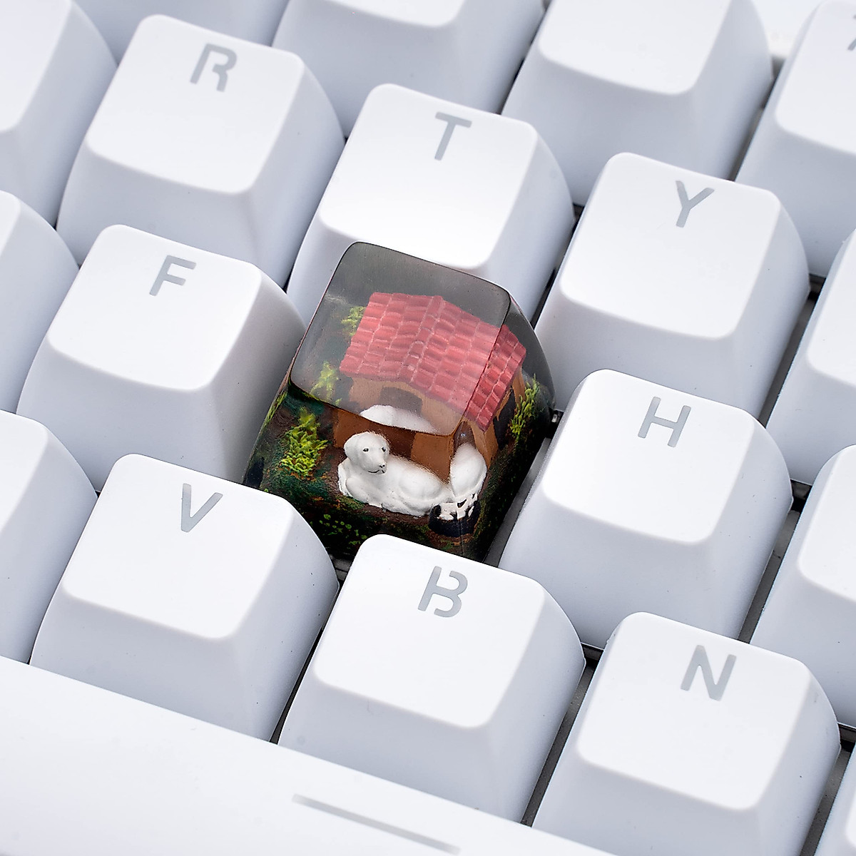 Ocean Key Artisan Keycaps for DIY Replacement Handmade Resin Keycaps Dog House Handmade Resin Keycaps for Switch Gaming, Cherry MX Mechanical Keyboards (Red)