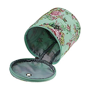Kshcf Print Knitting Yarn Storage Bag Round Crochet Needles Tote Sewing Tool Accessories Organizer,Green Peony Trumpet