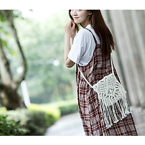 Donalworld Women Tassel Shoulder Bag Bohemian Beach Crochet Messenger Bags White