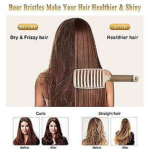 KTKUDY Detangling Brush Getting Knots Out without Pain - Boar Bristles Hair Brush Make Hair Shiny & Healthier Vented Detangler Brush for Women Men Kids Wet and Dry Hair (Gold)