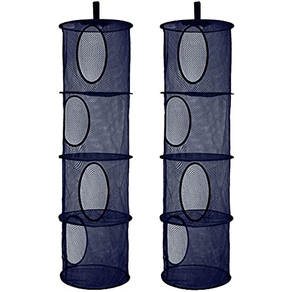2Pcs Foldable Hanging Storage Mesh Space Saver Bags Organizer,Foldable Suspension Storage 4 Compartments Toy Storage Organizer for Kid Room Toys, Gloves,Hats,Socks Storage 43.5"x 12" Dark Blue