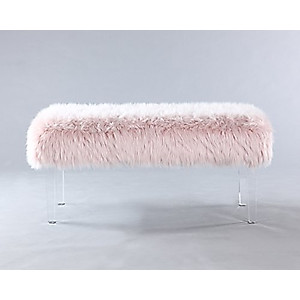 Iconic Home Trento Modern Contemporary Faux Fur Acrylic Leg Bench, Pink