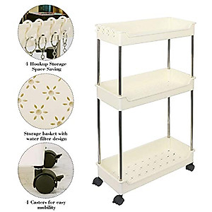 Narrow Slim Storage Cart 3 Tier Mobile Shelving Unit Slim Storage Organizer Slide Out Storage Tower Rolling Utility Cart for Narrow Spaces Bathroom Kitchen Laundry (3 Tier)