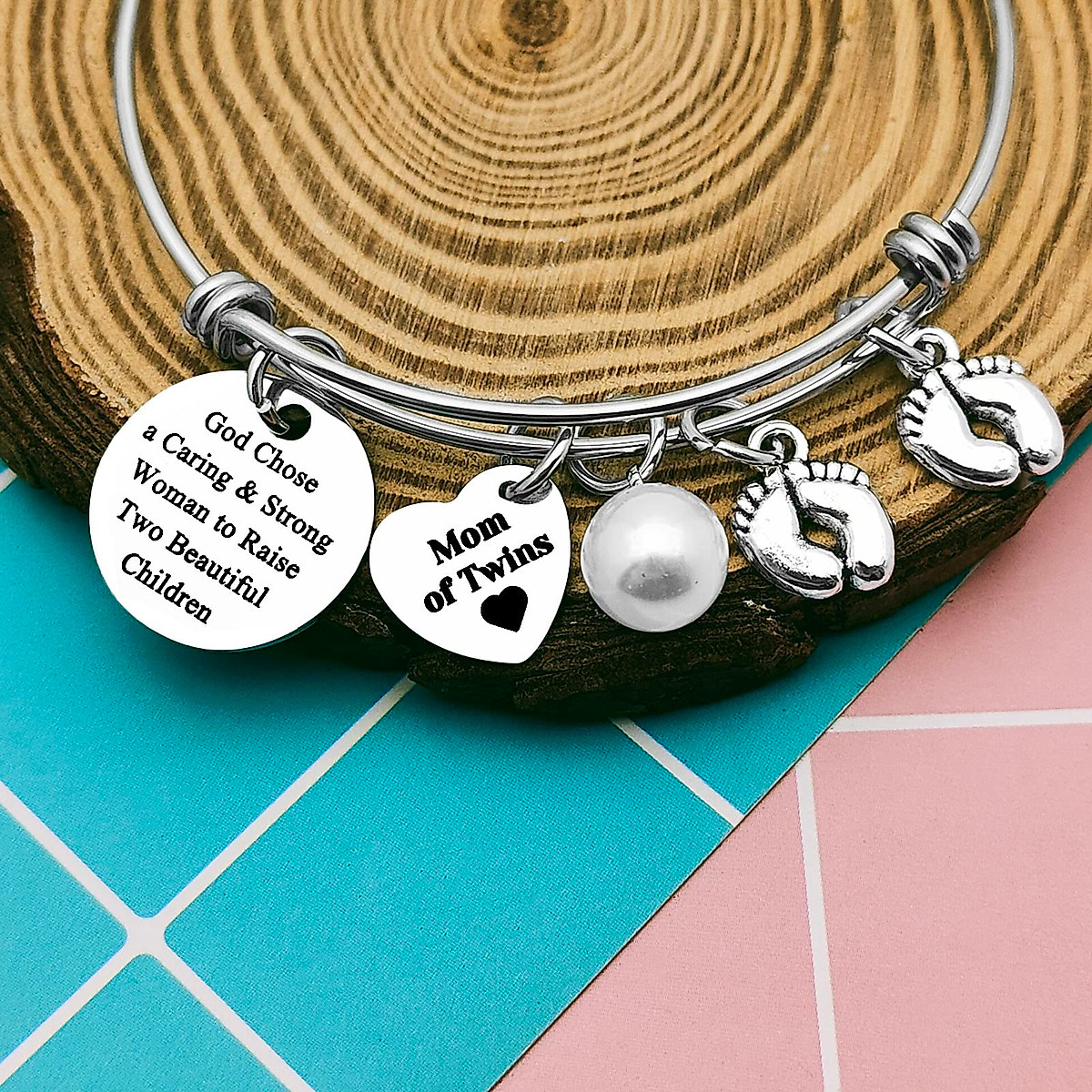 Heigebi Twin Mom Gift Mom Bracelets Twins Jewelry Gift New Mom Gift Mommy to Be Gift Announcement Gift for Wife from Husband New Mom Bracelets Mom Gift Mother's Day Gift Birthday Gift