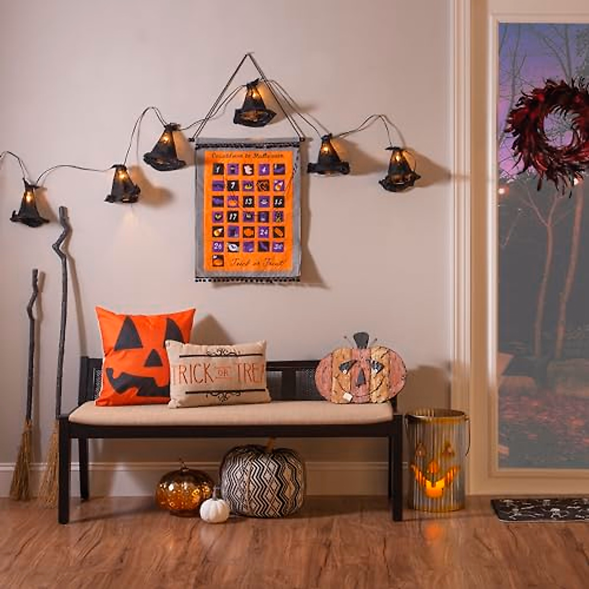 Powell Kasi Black Low Back Cane Bench with Beige Upholstered Seat