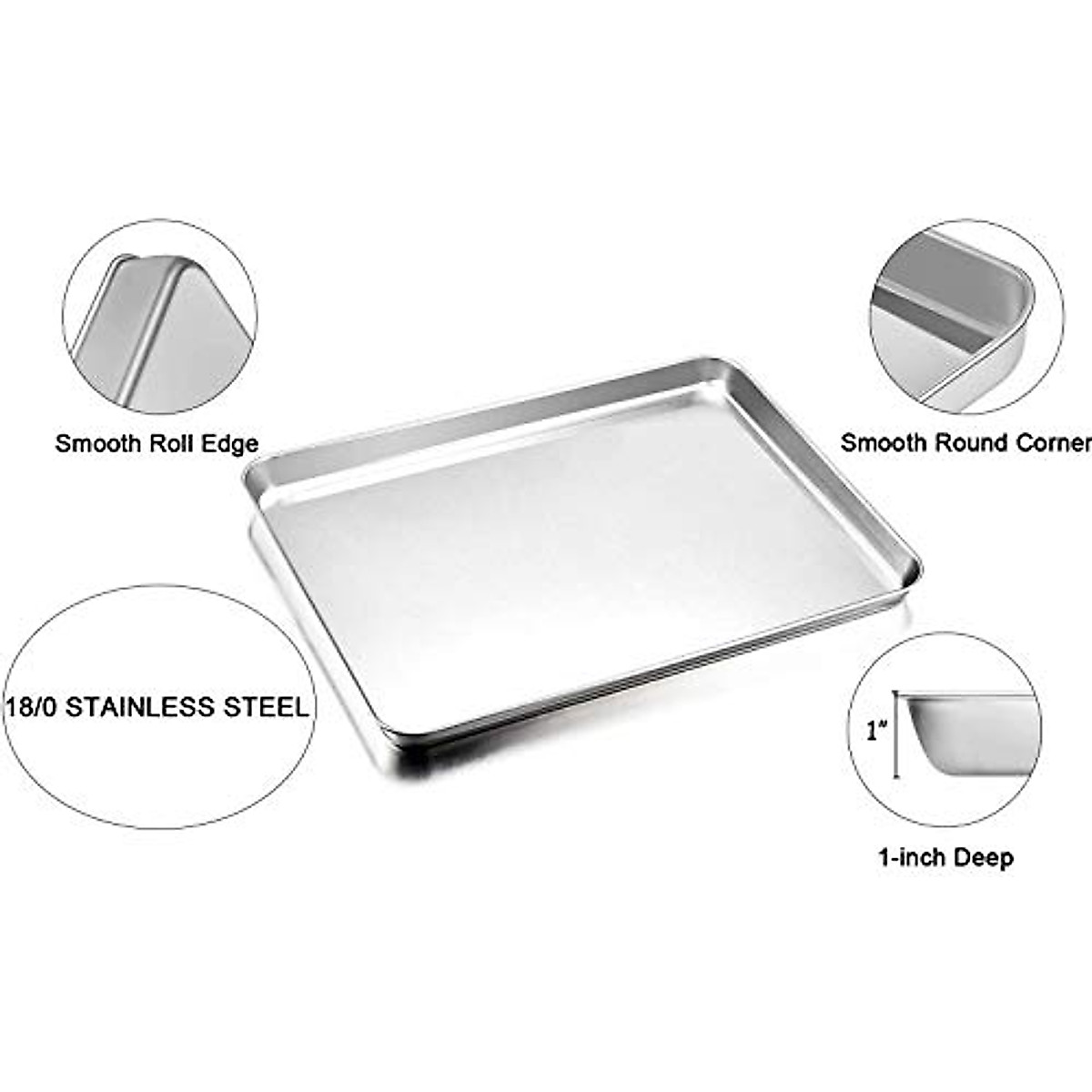 TeamFar Baking Sheet Cookie Sheet Set of 2, Pure Stainless Steel Baking Pan Tray Professional, Non Toxic & Healthy, Mirror Finish & Rust Free, Easy Clean & Dishwasher Safe