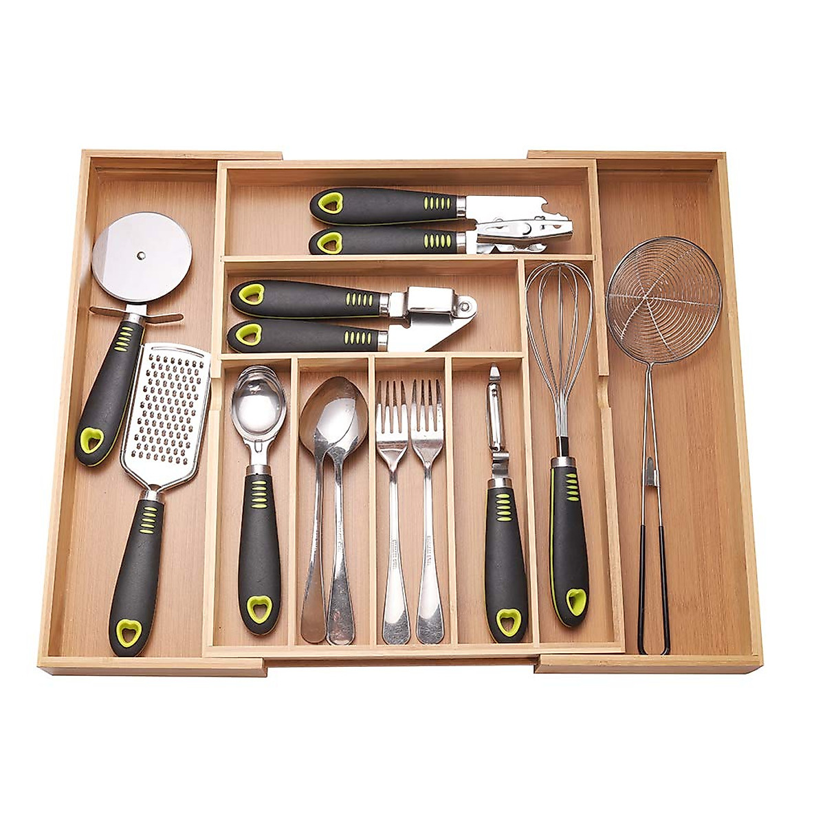 YCOCO Expandable Bamboo Kitchen Drawer Organizer,Utensil Drawer Organizer,Large silverware organizer,Drawer Dividers for flatware,Fit Kitchen Utensil and Cutlery,7-9 Slot