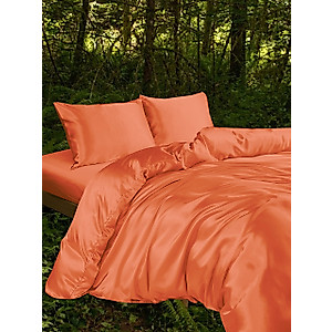 Linenwalas Tencel Lyocell Duvet Cover Set with Deep Pocket Fitted Sheet, Viscose Made from Eucalyptus Soft, Lightweight and Breathable Complete Bedding Set (Halloween Orange, Twin)
