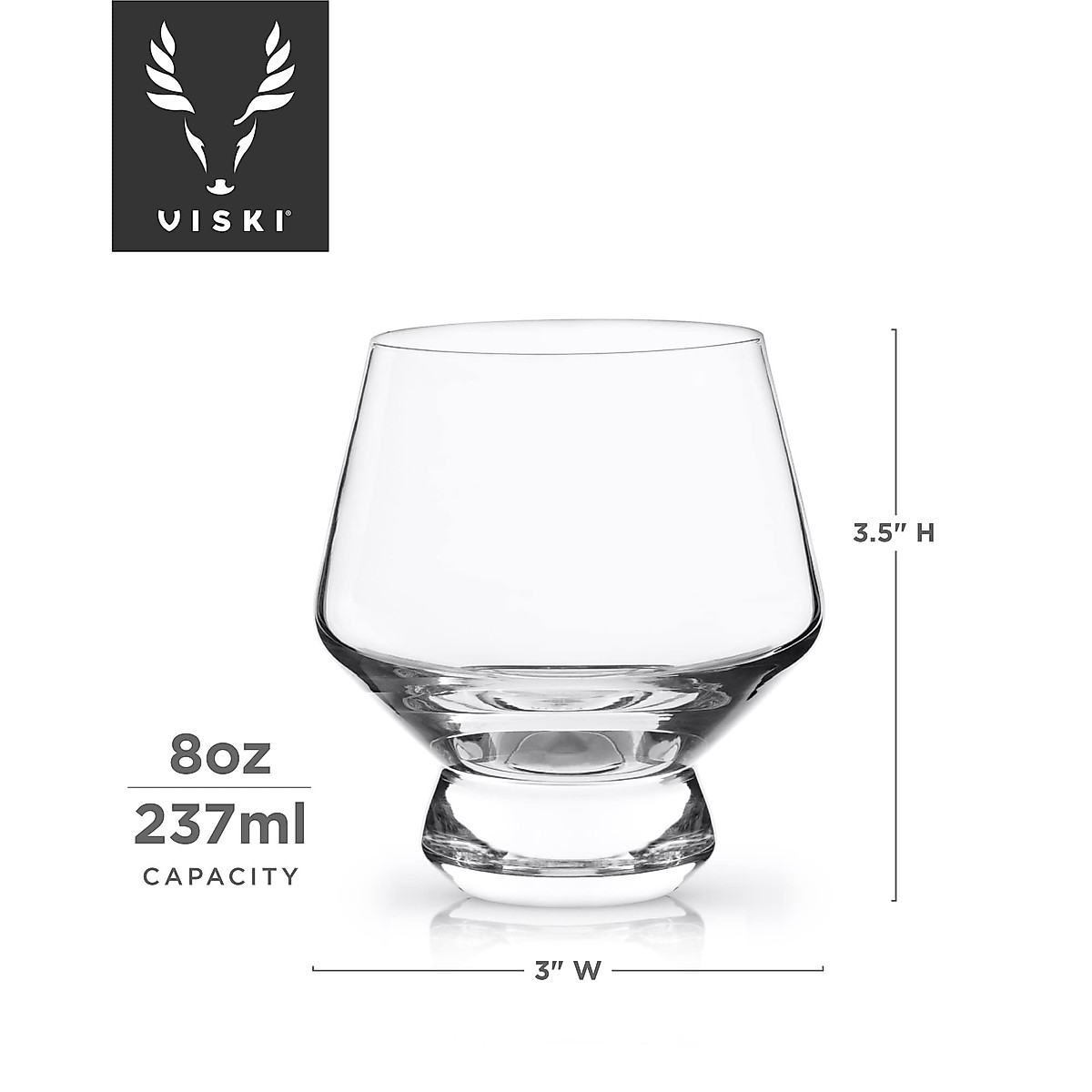 Viski Raye Footed Crystal Punch Cups Set of 2 - Premium Crystal Clear Glass, Stemless Heavy Base Punch Cocktail Glass Gift Set, 8 oz